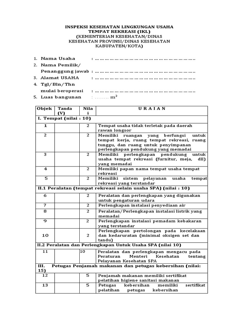 Formulir Inspeksi Kesehatan Lingkungan | PDF