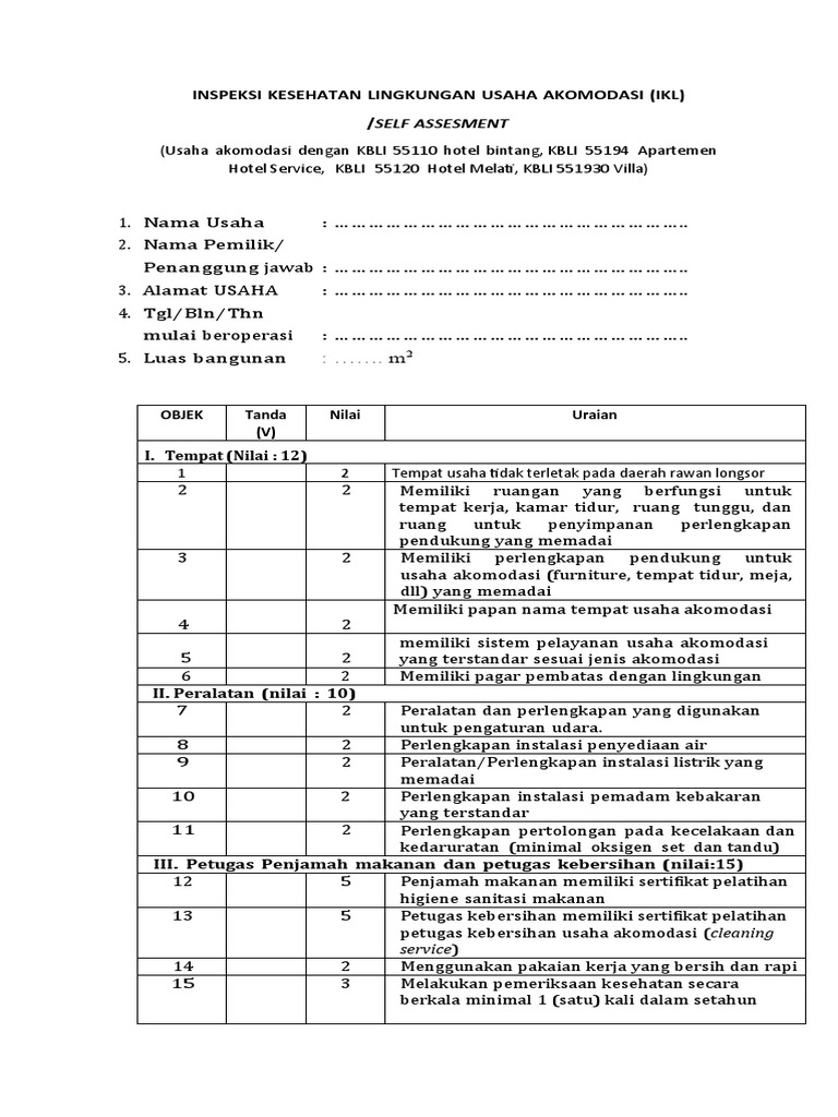 Formulir Ikl Usaha Akomodasi | PDF