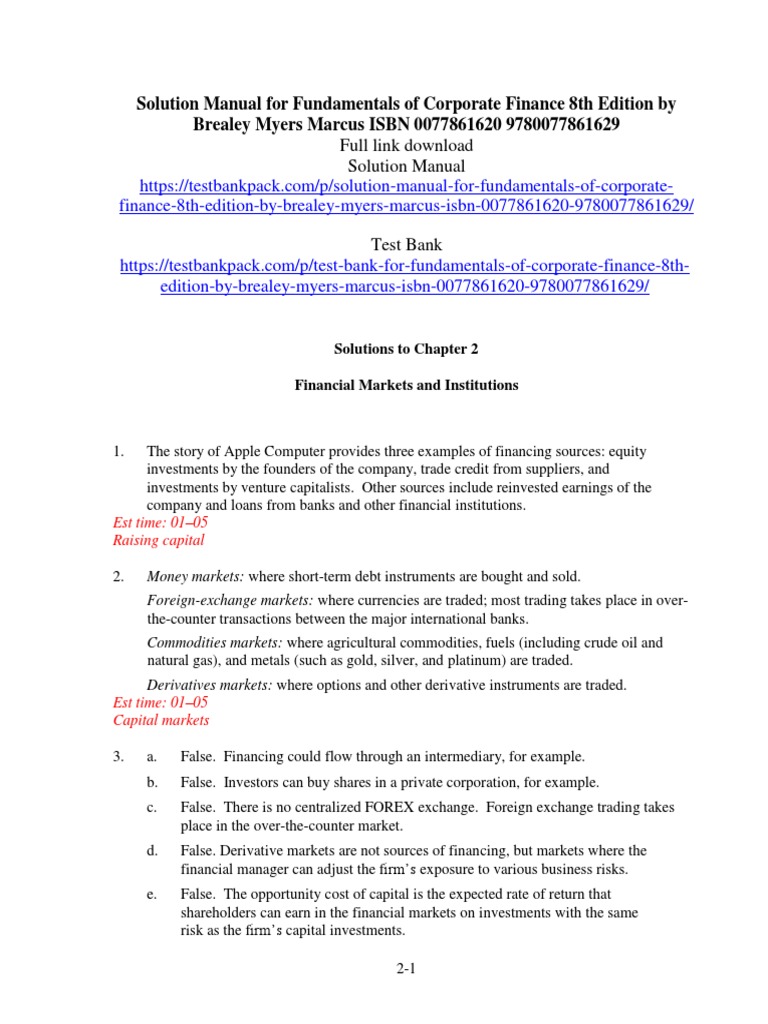 Solution Manual for Corporate Finance 8th Ed. | PDF | Financial Markets ...