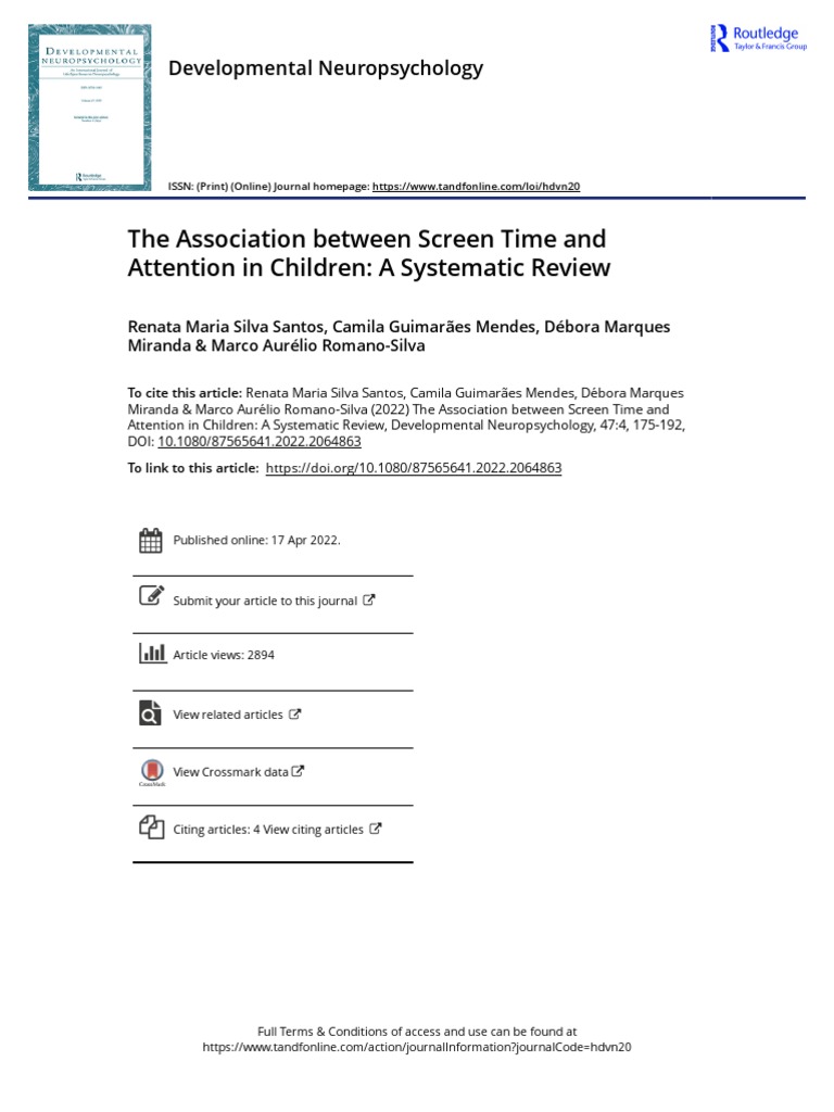 The Association Between Screen Time and Attention in Children A Systematic Review | Download ...