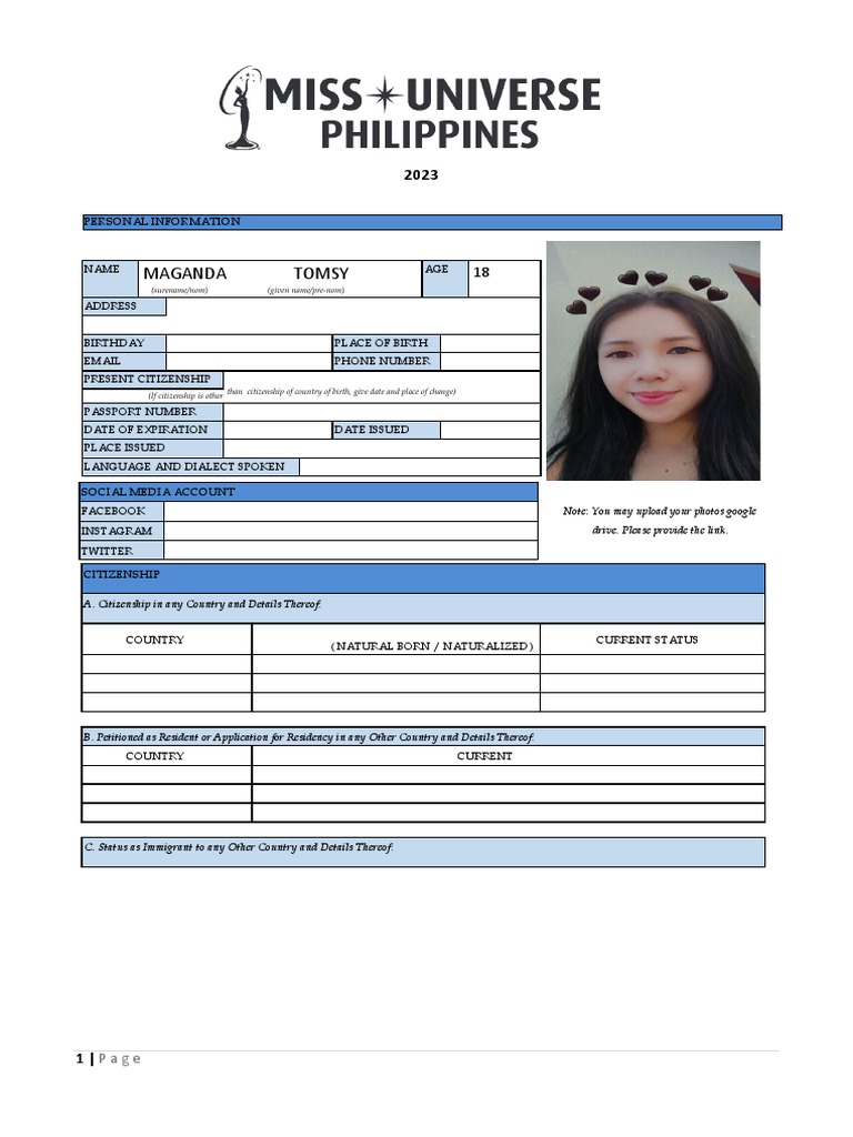 MUPH 2023 Contestant Application Form | PDF | Privacy | Justice