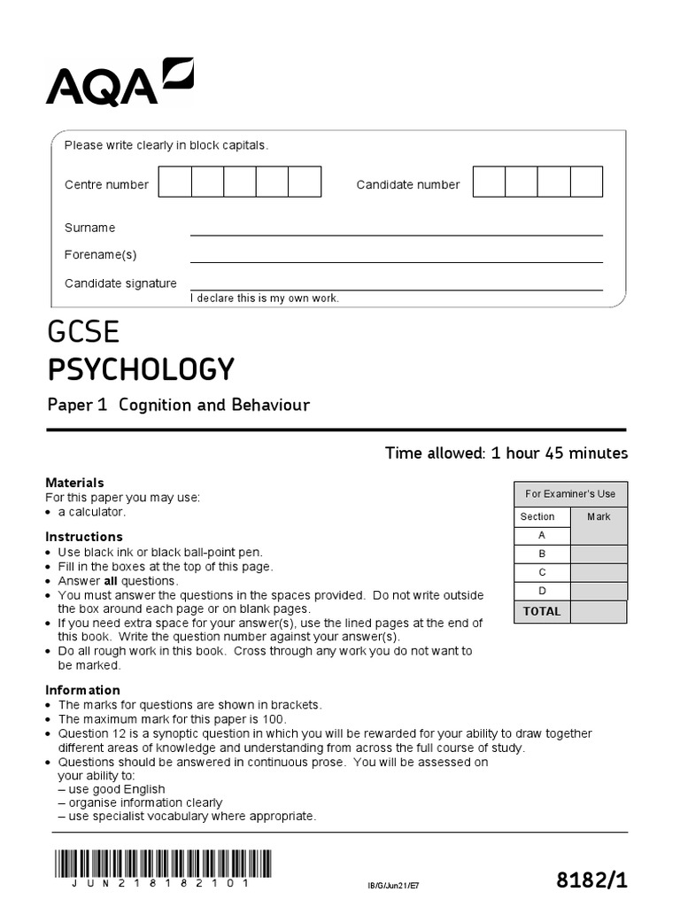AQA Psychology Paper 1 Revision Guide | PDF | Experiment | Memory