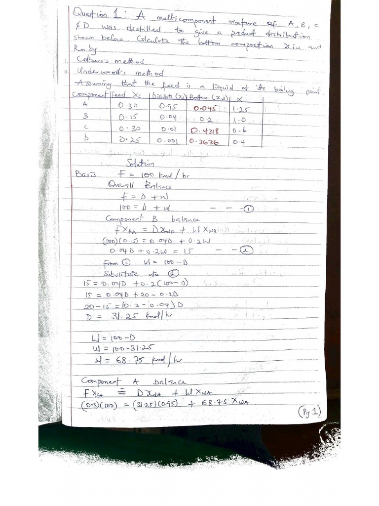 Multicomponent Distillation, Questions and Answers | PDF