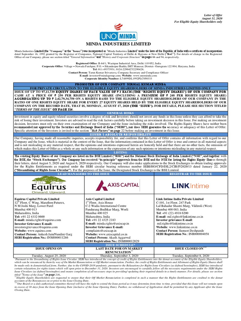 Letter of Offer - 180820201703 | PDF | Stocks | Securities (Finance)