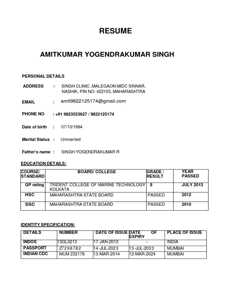 Amitkumar Singh Updated Resume | PDF | Ships | Transport