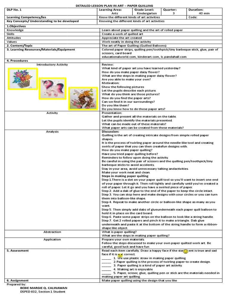 LP 3 4 Paper Quilling Weaving | PDF | Procedural Knowledge | Lesson Plan