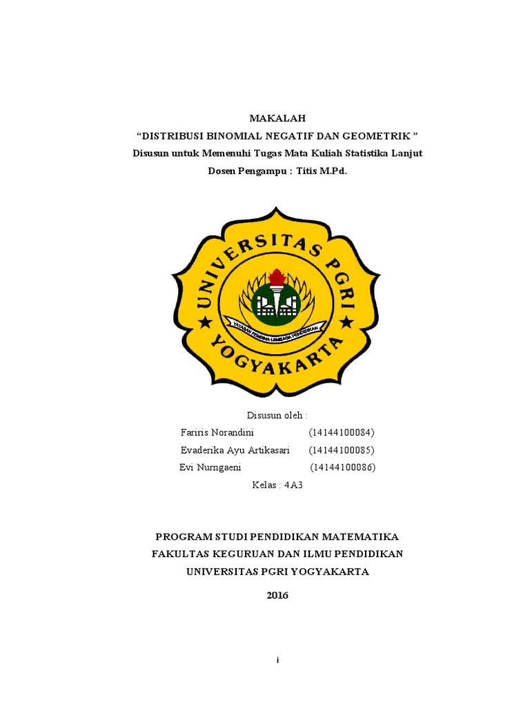 Makalah Distribusi Binomial Negatif Dan Geometrik Pdf