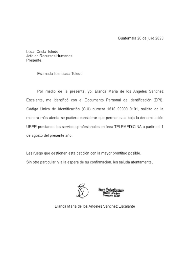 Carta uber-Blanca Sanchez.docx | PDF