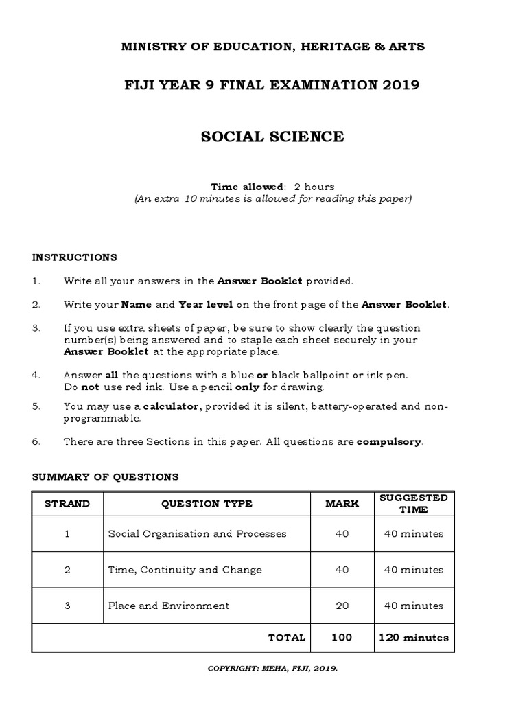 2019 FY9 FESocial Science QP | PDF | Fiji | Society