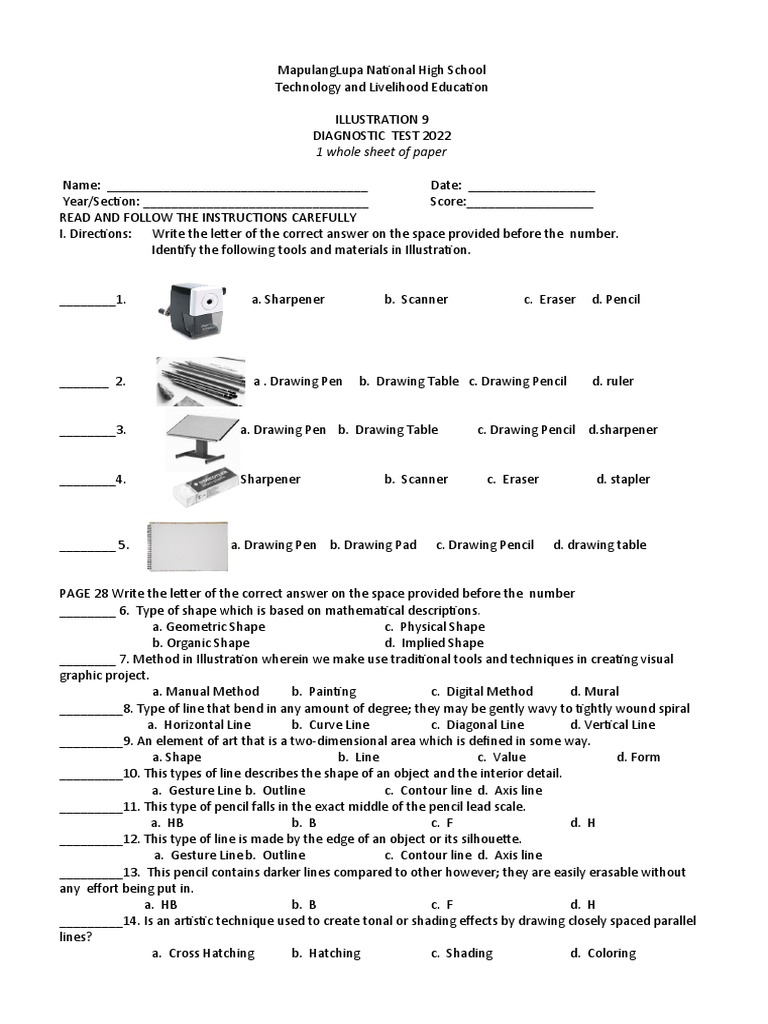 Diagnostic Test in Illustration 9 First Grading | PDF | Drawing | Shape