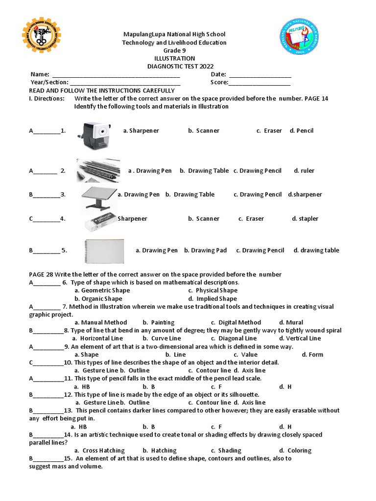 Diagnostic Test Ko May Sagot Pa First Grading | PDF | Shape | Drawing