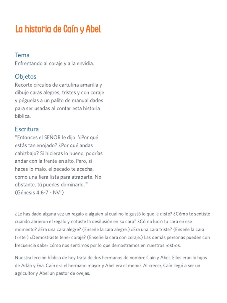 Lección Bíblica: Caín y Abel | PDF | Creencia religiosa y doctrina