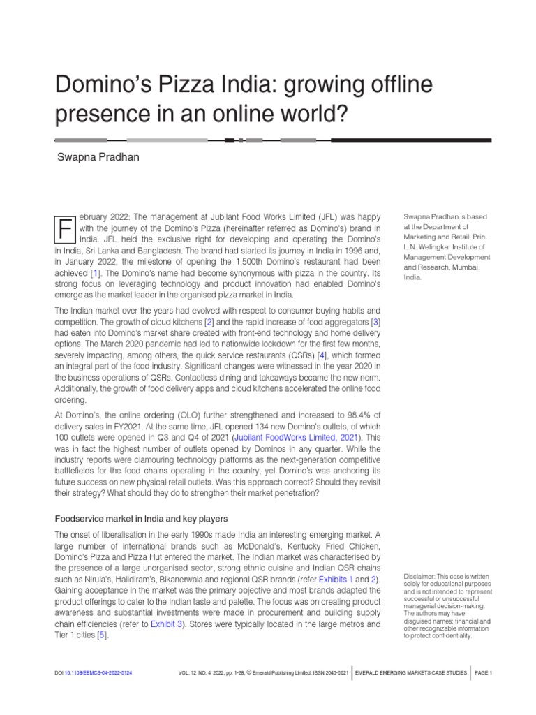 Domino's Pizza India - Growing Offline Presence in Online World | PDF ...