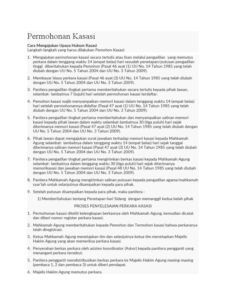 Permohonan Kasasi | PDF | Hukum