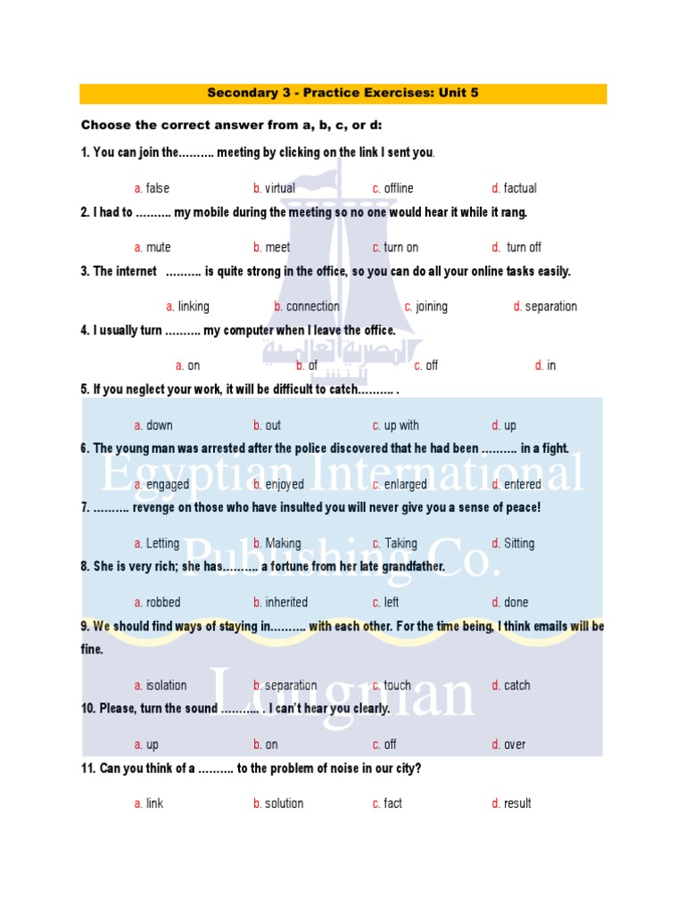 Secondary 3 Exercise Unit 5 | PDF | Online And Offline