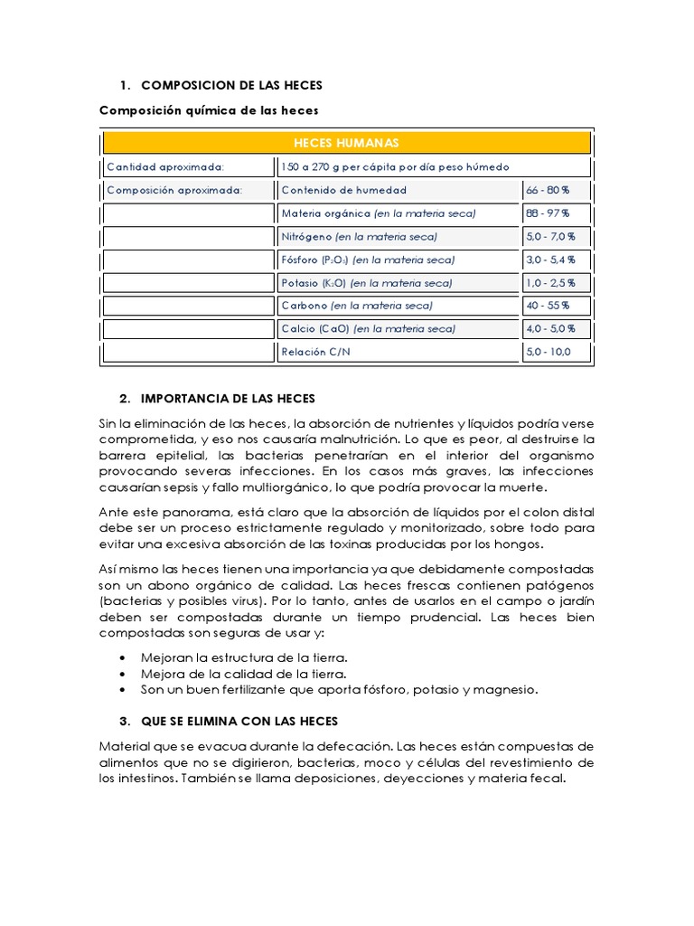 Composición y función de las heces humanas | PDF | Salud y bienestar ...