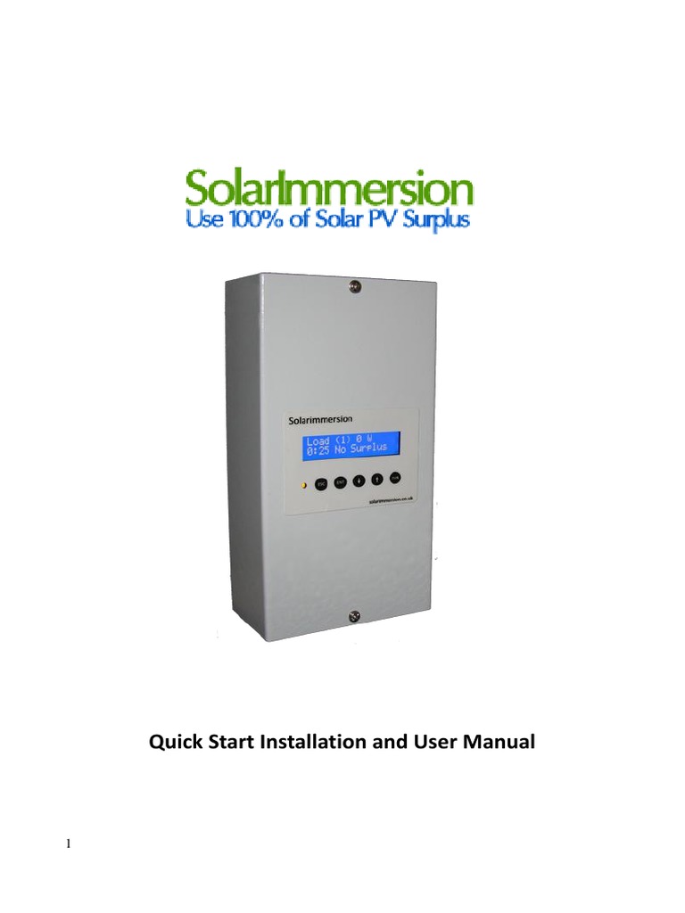 SolarImmersion QuickStart Installation UserManual | PDF | Relay | Electrical Wiring