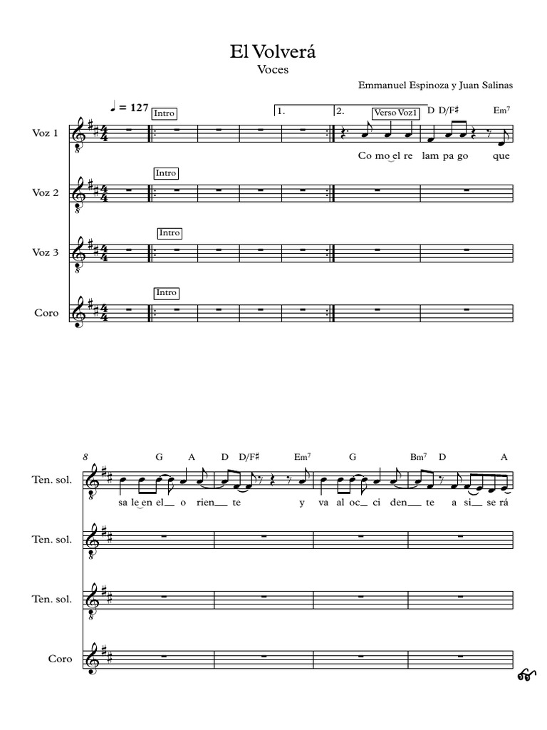 El Volverá - Voces Separadas - Partitura Completa | PDF