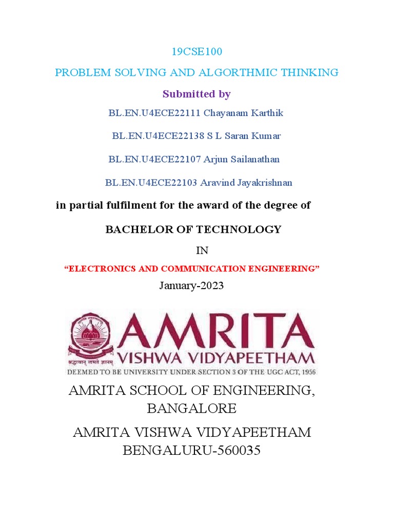 Amrita School of Engineering, Bangalore Amrita Vishwa Vidyapeetham BENGALURU-560035 | Download ...