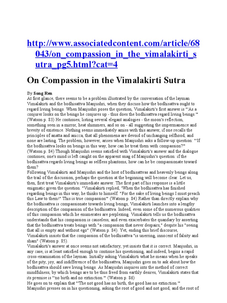 On Compassion in The Vimalakirti Sutra | PDF | Compassion | Nondualism
