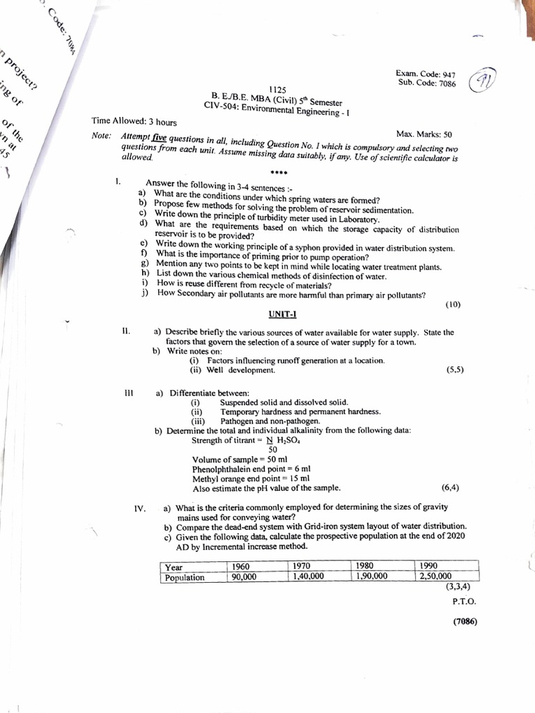 Previous Year 6th Semester | PDF | Sewage Treatment | Sewage