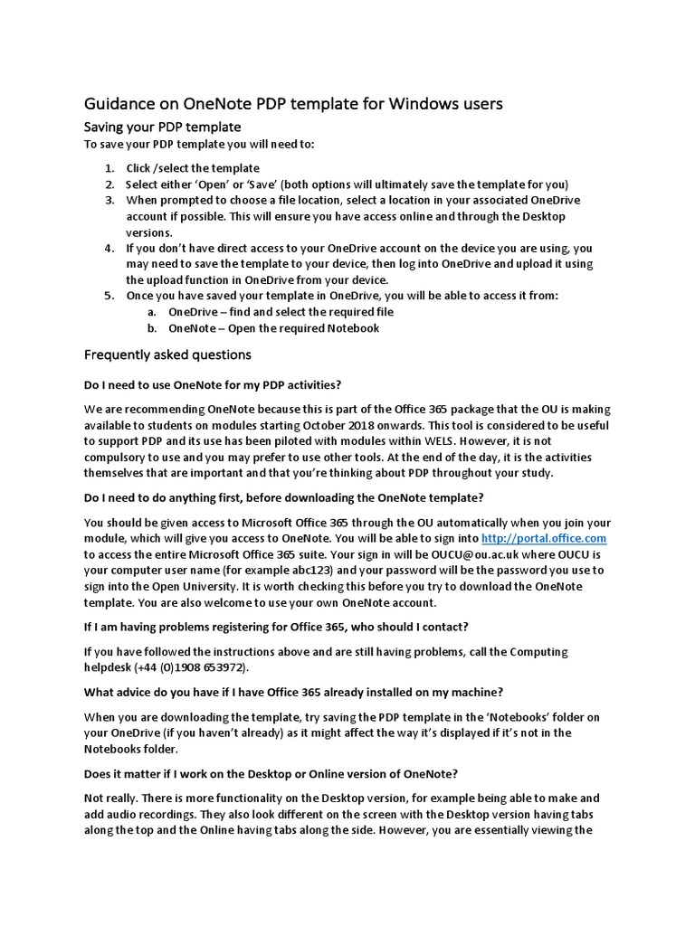 Guidance On OneNote PDP Template For Windows Users | PDF | Software ...