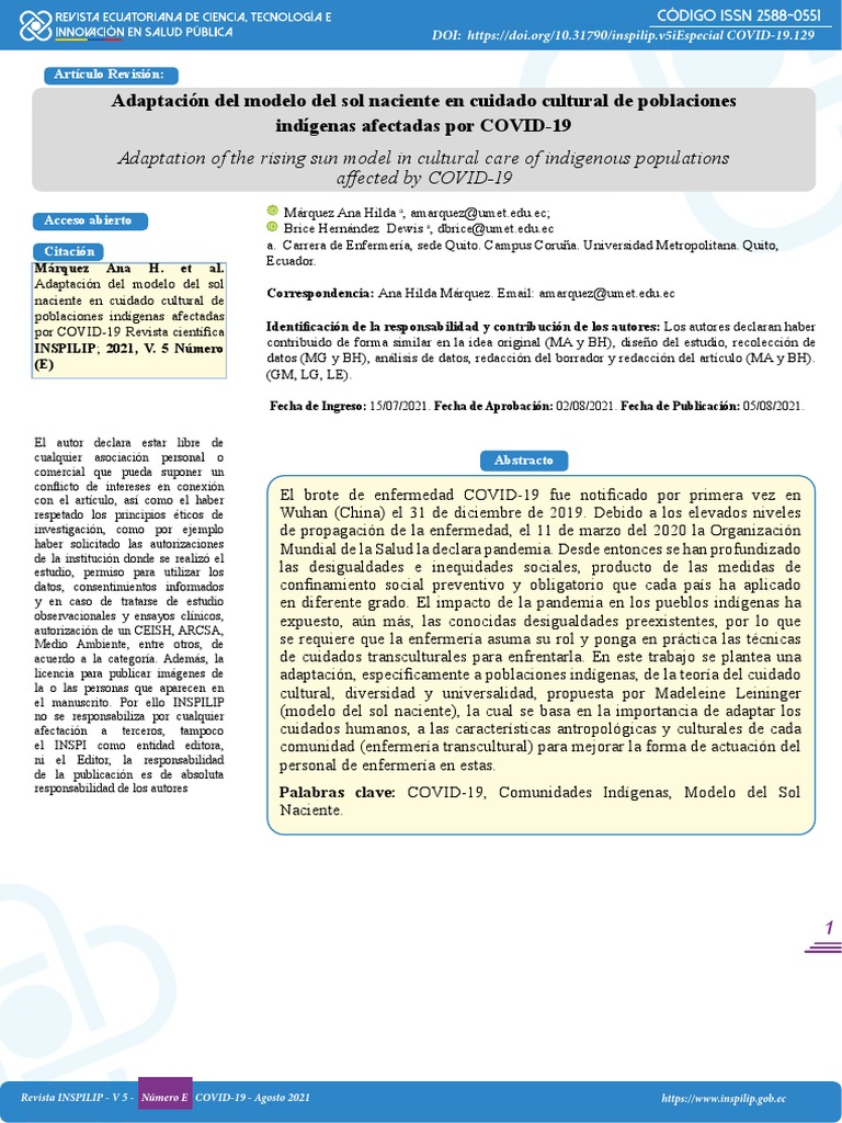 Adaptación Del Modelo Del Sol Naciente en Cuidado Cultural Español ...