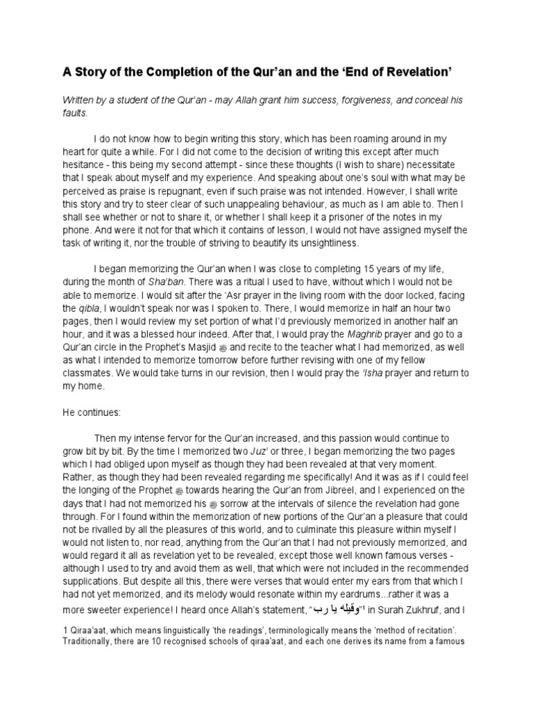 A Story of The Completion of The Qur'an and The End of Revelation | PDF ...