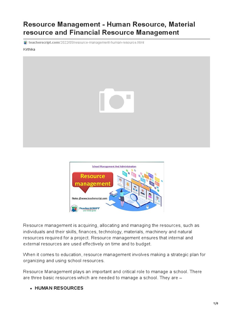 Resource Management - Human Resource Material Resource and Financial Resource Management ...