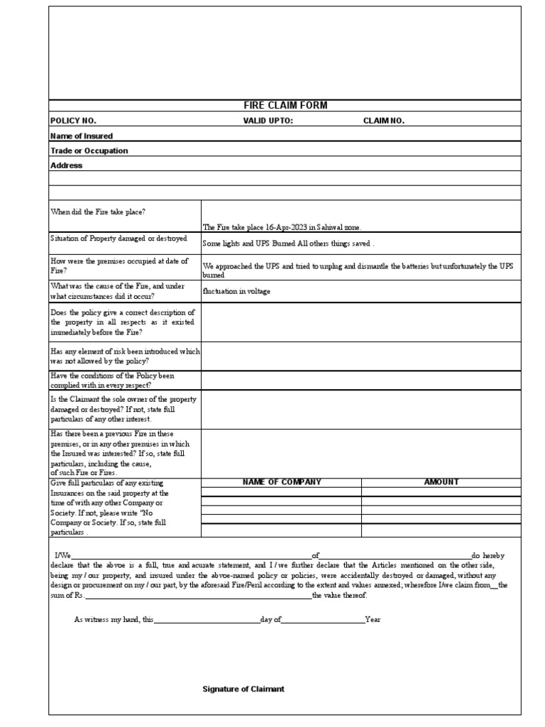 Fire Claim Form | Download Free PDF | Depreciation | Insurance