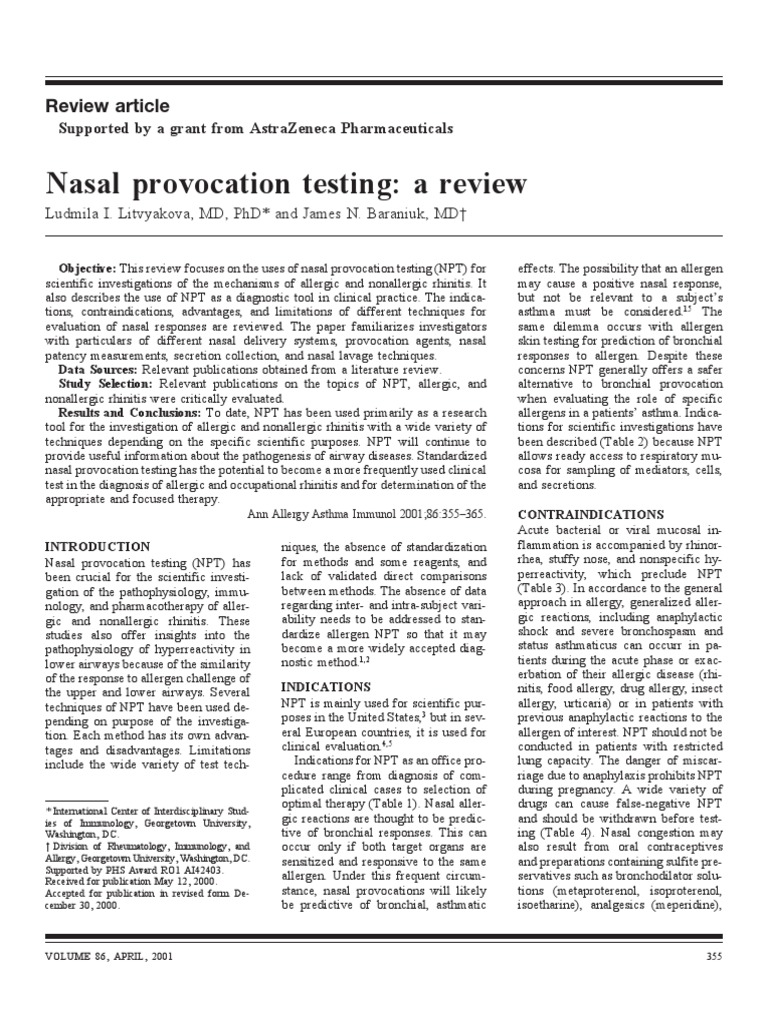 Nassal Provocation Test 5 Pdf Allergy Allergen