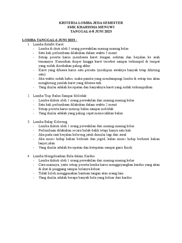 Kriteria Lomba Jeda Semester | PDF