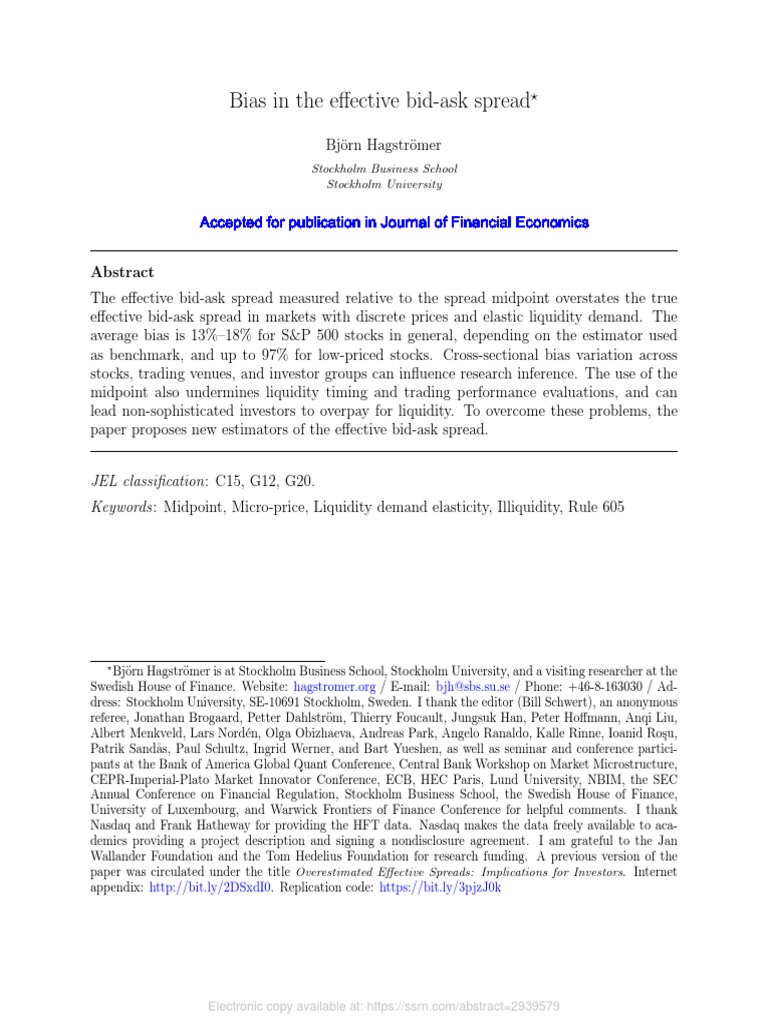 Bias in The Effective Bid-Ask Spread | PDF | High Frequency Trading | Bias Of An Estimator