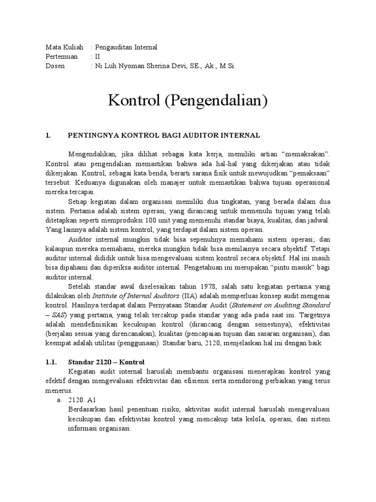 Audit Internal Pert 2 - Kontrol (Pengendalian) | PDF