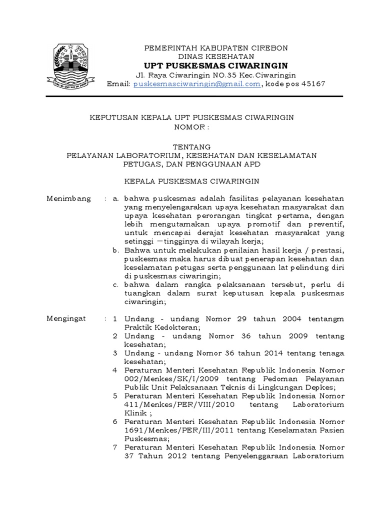 8.1.2.7 SK Pelayanan Laboratorium, Kesehatan Dan Keselamatan Petugas ...
