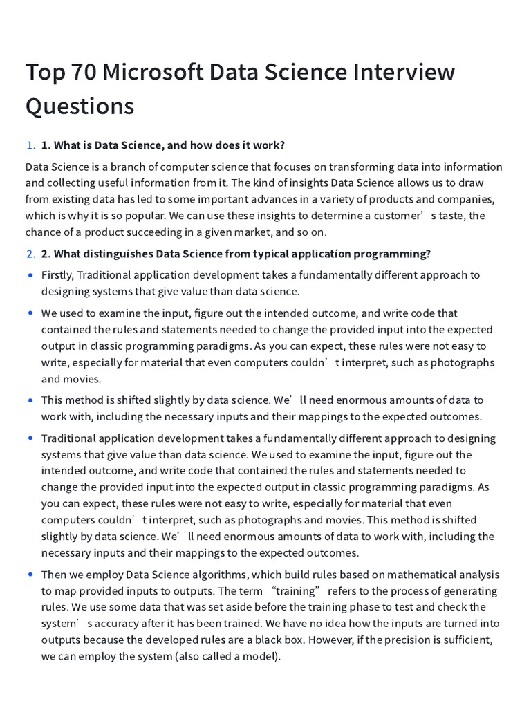 Kenny-230718-Top 70 Microsoft Data Science Interview Questions | PDF | Machine Learning ...
