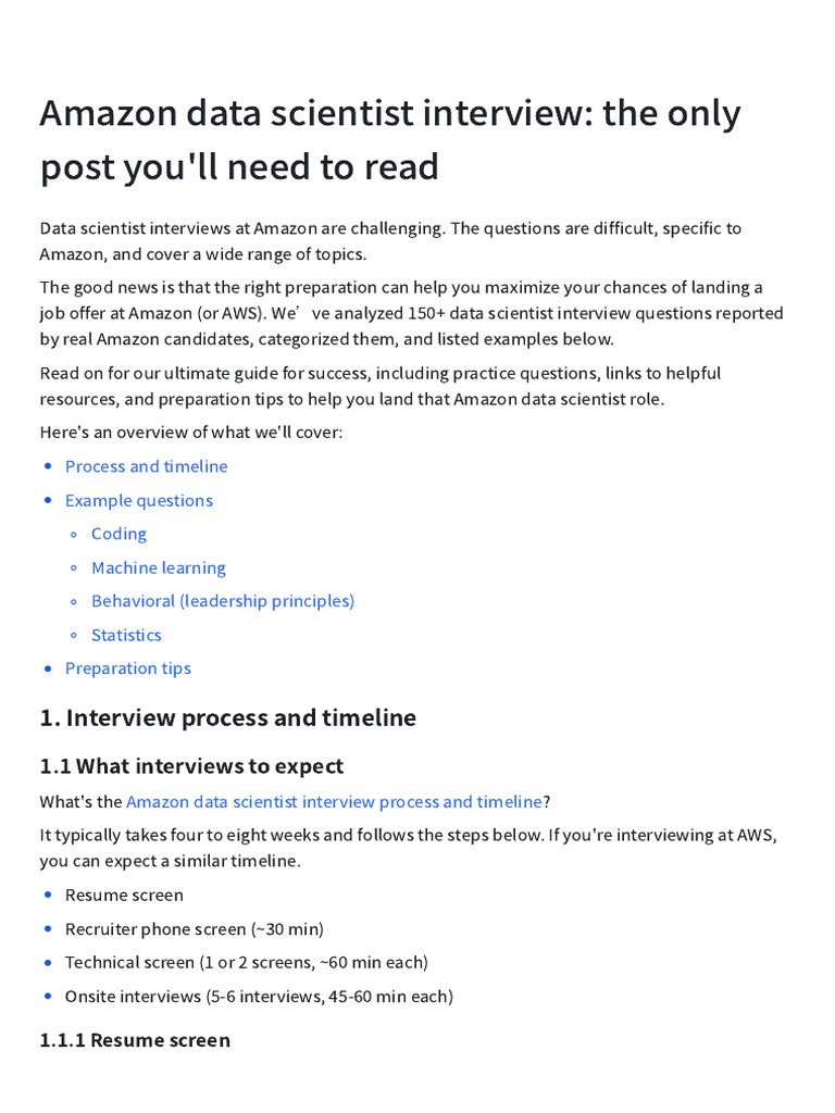 Amazon Data Scientist Interview Guide | PDF | Statistics | Machine Learning