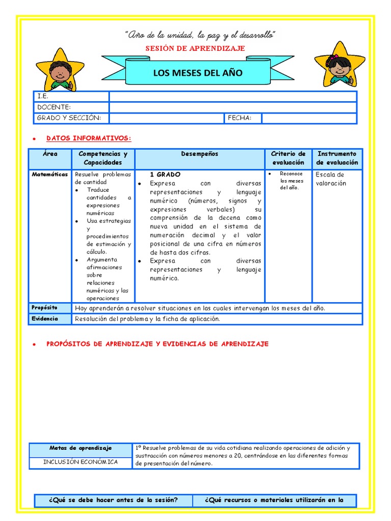 1º E5 S3 Sesion D3 Mat Los Mes Del Año | PDF | Aprendizaje | Evaluación