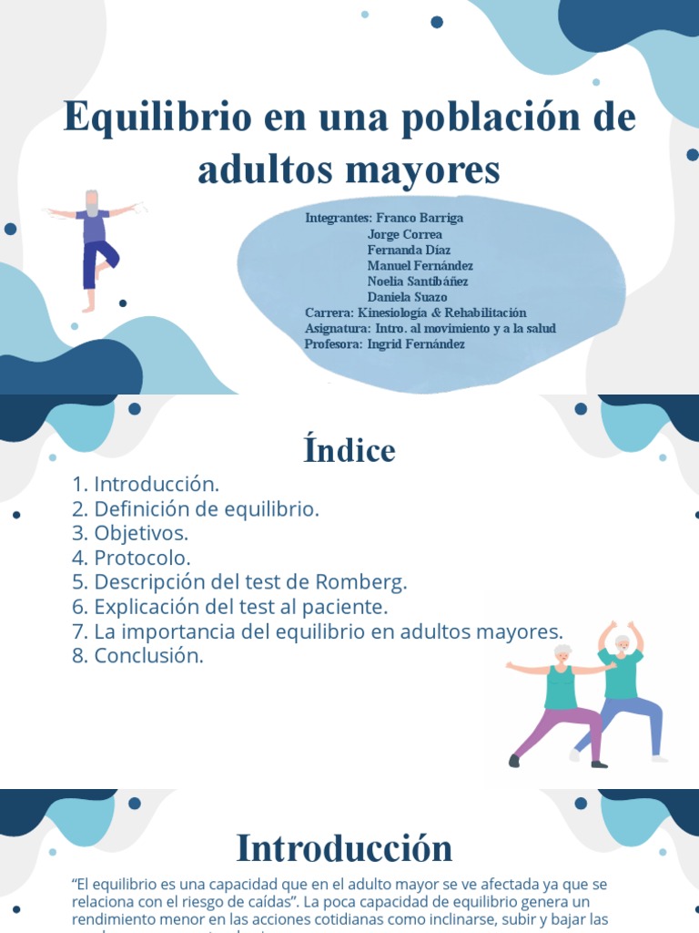 Evaluación del Equilibrio en Adultos Mayores | PDF | Vejez | Causas de ...