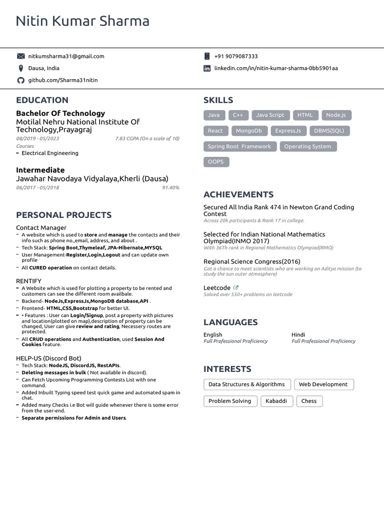 Nitin's Resume | PDF | Databases | Software Development