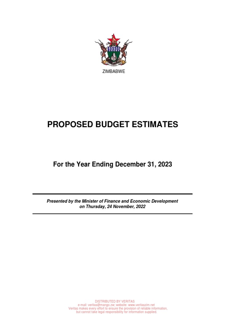 PROPOSED BUDGET ESTIMATES For The Year Ending December 31, 2023 (Blue ...