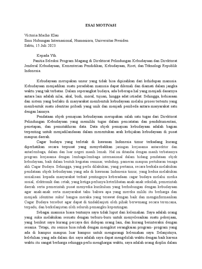 Contoh Surat Motivasi | PDF