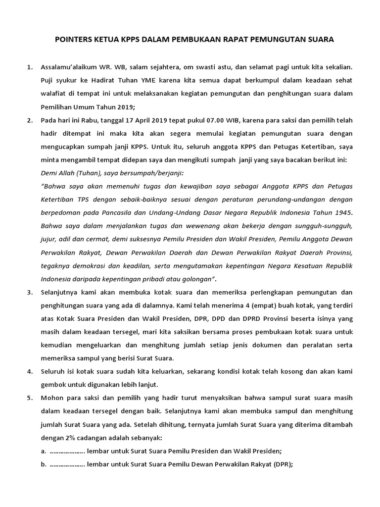 01 X Pointers Ketua Kpps | PDF | Politik | Hukum