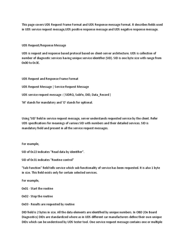 UDS Request and Response Formats Explained | PDF | Computing | Computer ...
