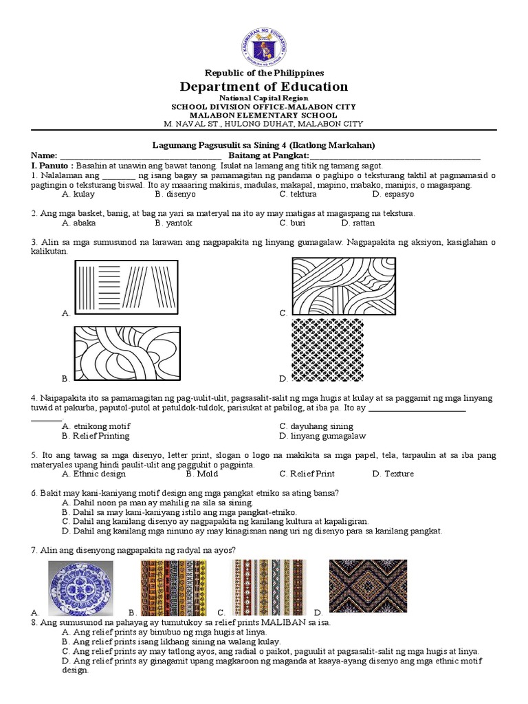 Lagumang Pagsusulit Sa Sining 4 | PDF