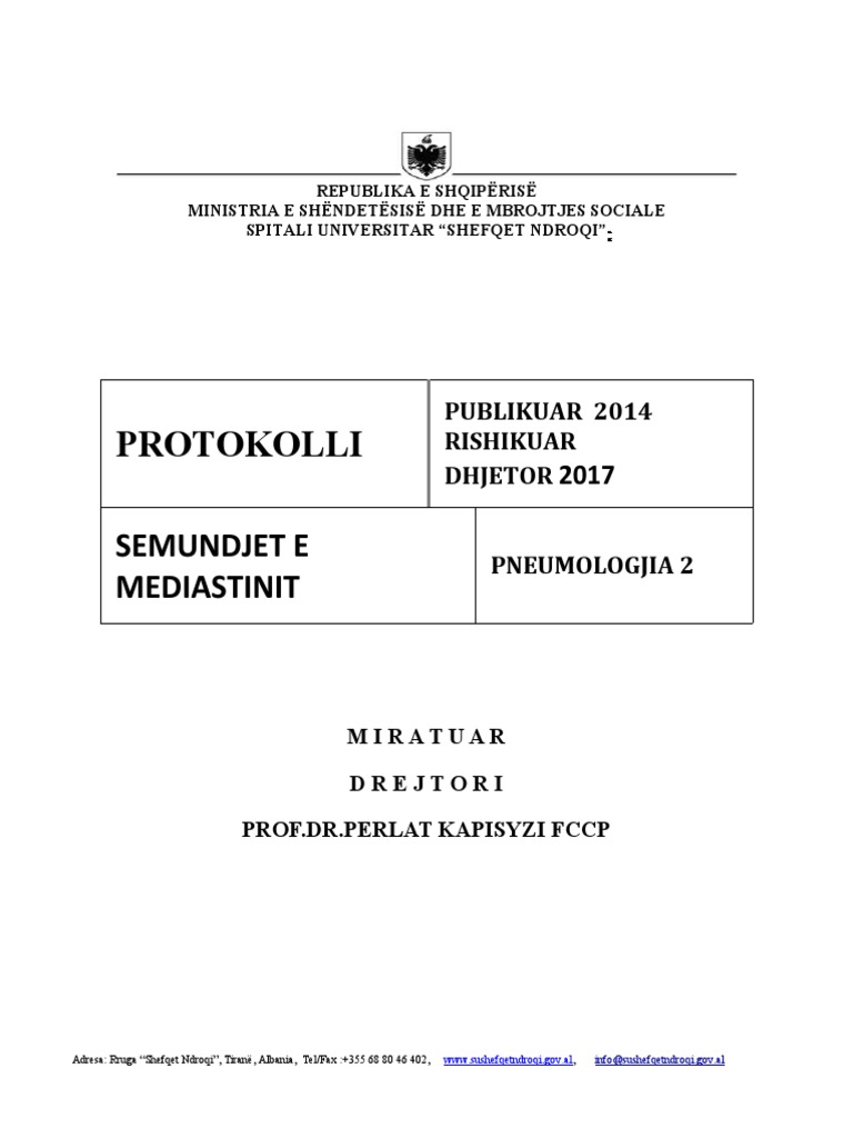 Protokolli Mbi Diagnozen Dhe Trajtimin e Semundjeve Te Mediastinit | PDF