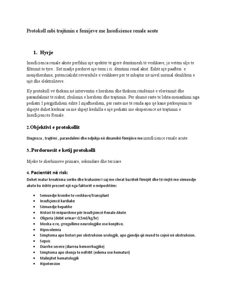 Protokolli Mbi Trajtimin e Femijeve Me Insuficience Renale | PDF