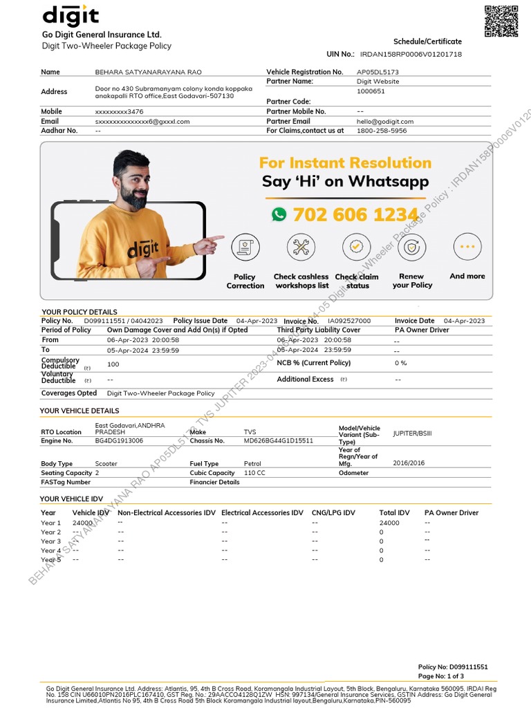 TVS Insurance 2023 To 2024 | PDF | Insurance | Business Law