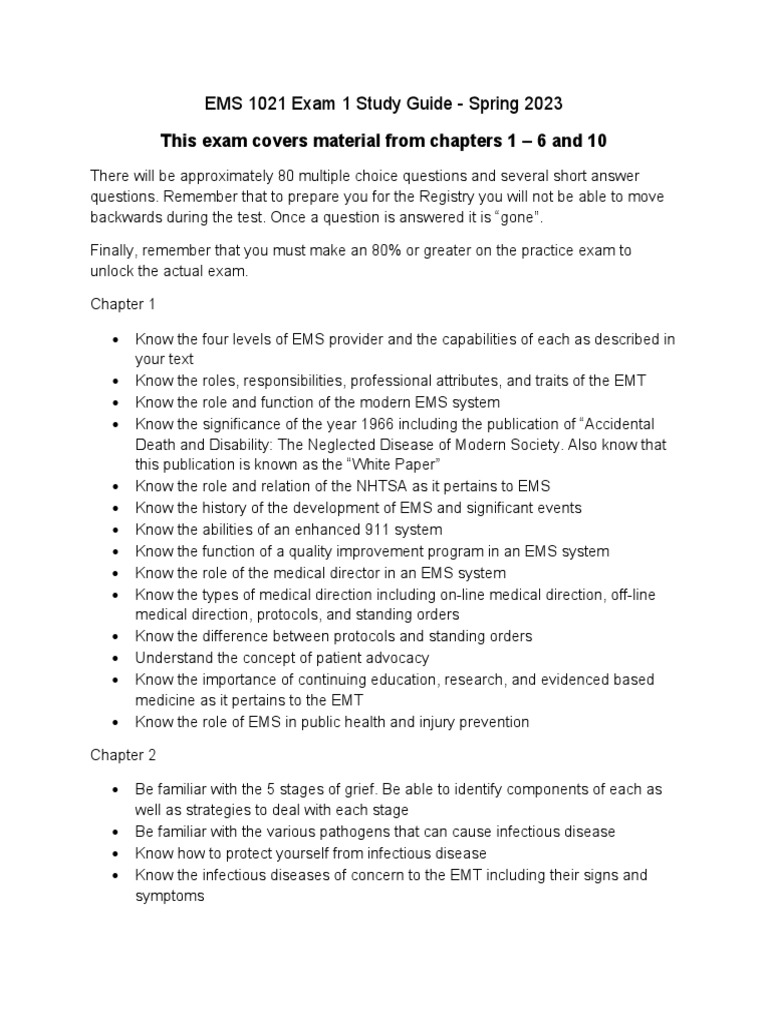 EMS 1021 Exam 1 Study Guide | PDF | Breathing | Respiratory Tract