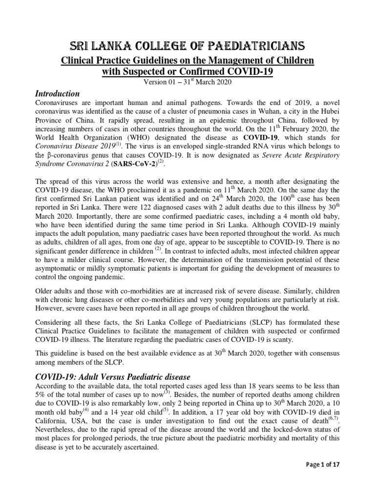 Clinical Practice Guidelines On The Management of Children | PDF ...